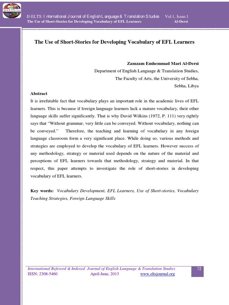 The Use of Short Stories For Developing Vocabulary of EFL Learners Full ...