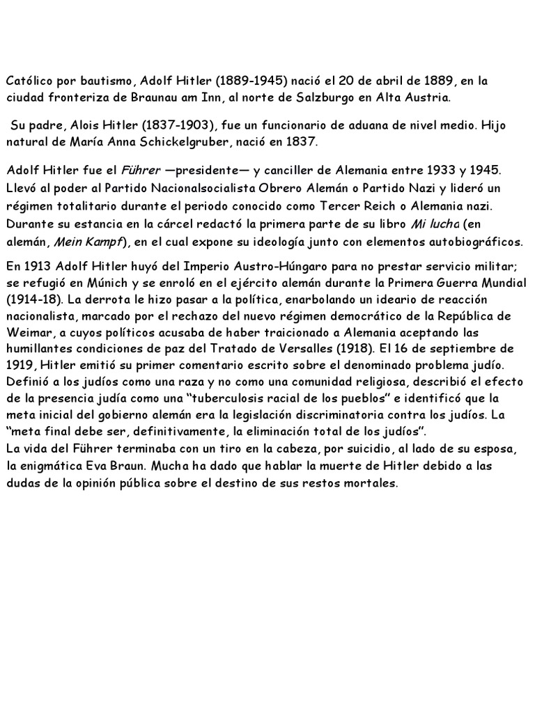 Adolfo Hitler Biografia | PDF