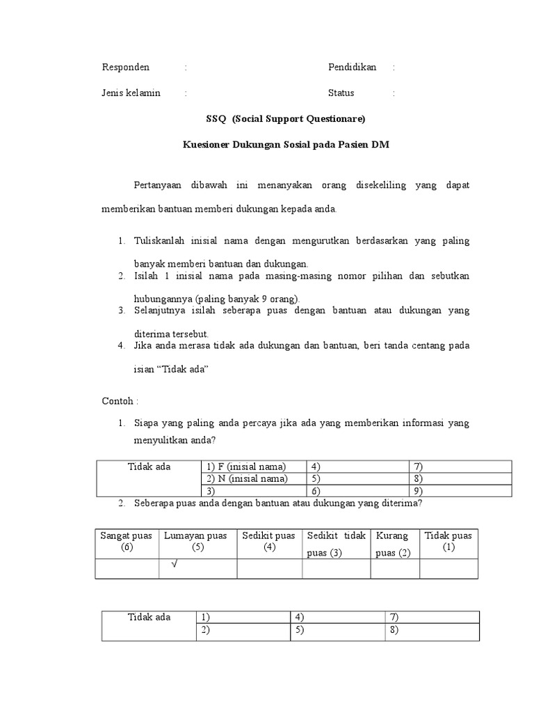 Kuesioner SSQ6 - 2 | PDF | Pengembangan Diri