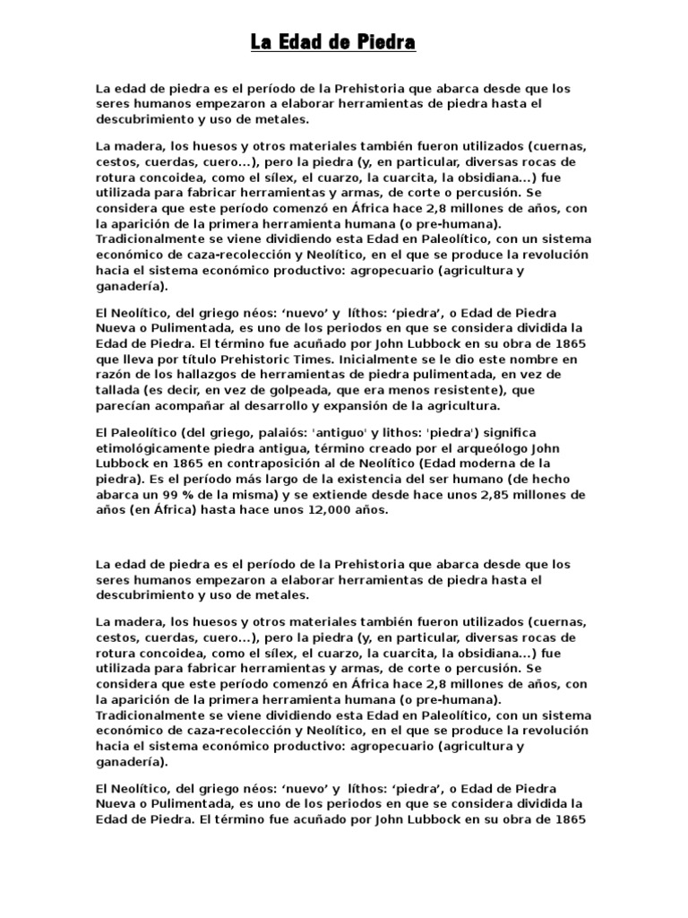 La Edad de Piedra | PDF | Edad de Piedra | Neolítico