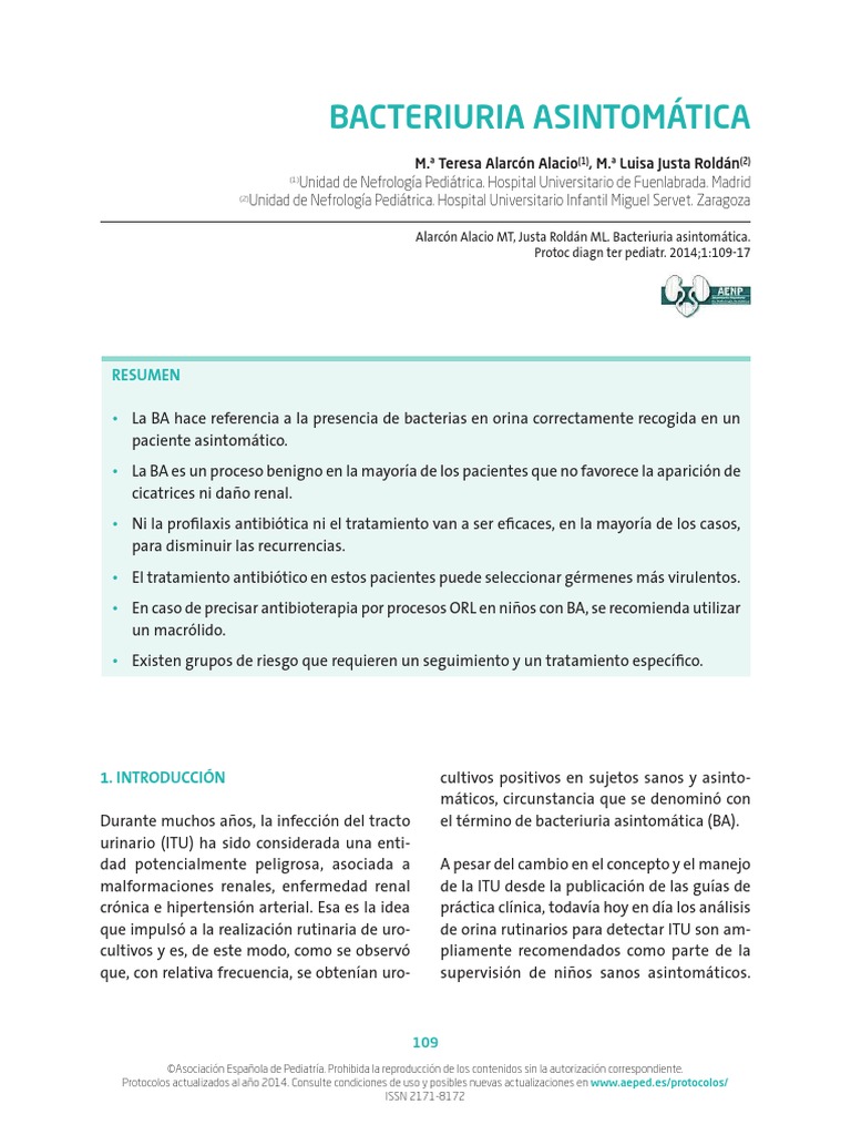 08 Bacteriuria Asintomatica PDF | PDF | Escherichia coli | Infección ...