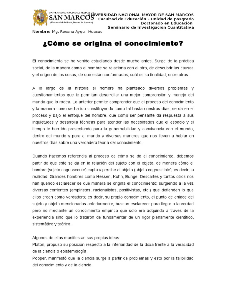 Ensayo Sobre El Conocimiento Científico Completa | PDF | Conocimiento ...