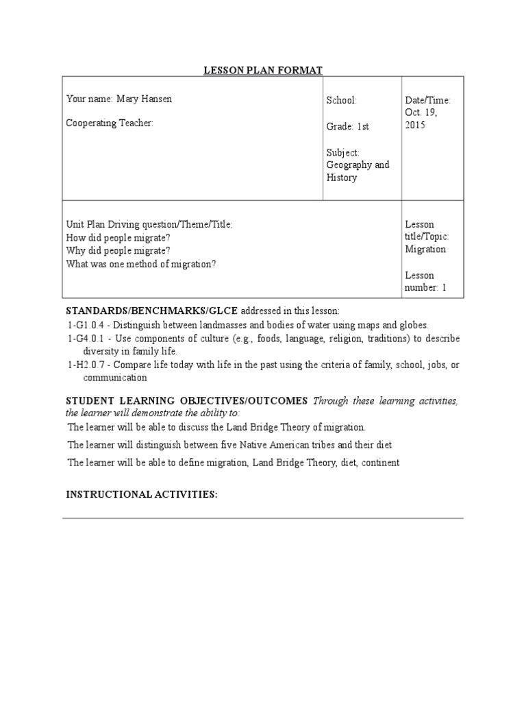 Migration Lesson Plan | PDF | Lesson Plan | Continent