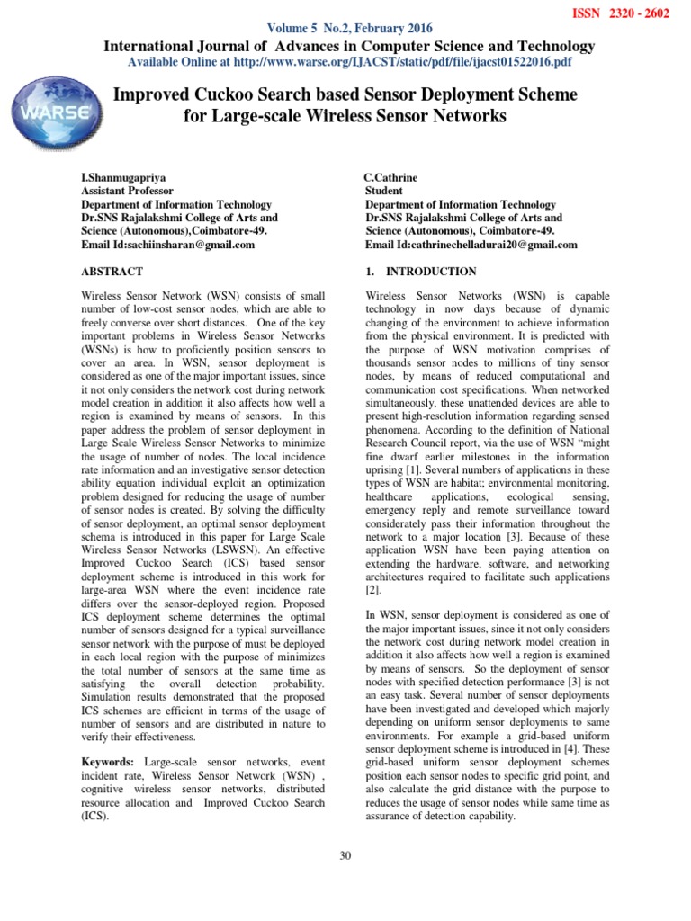 Improved Cuckoo Search Based Sensor Deployment Scheme For Large Scale Wireless Sensor Networks