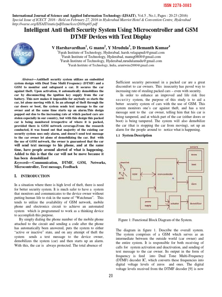 Intelligent Anti Theft Security System Using Microcontroller and GSM ...