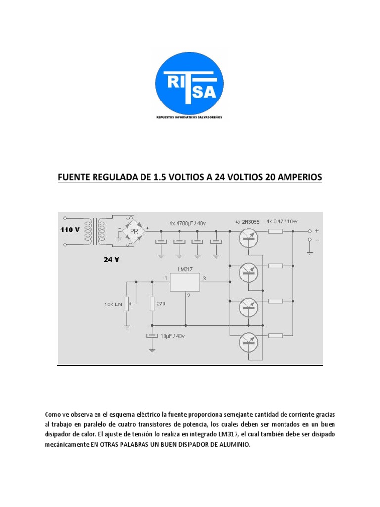 Fuente regulada 1.5 a 24V 20A diagrama | PDF