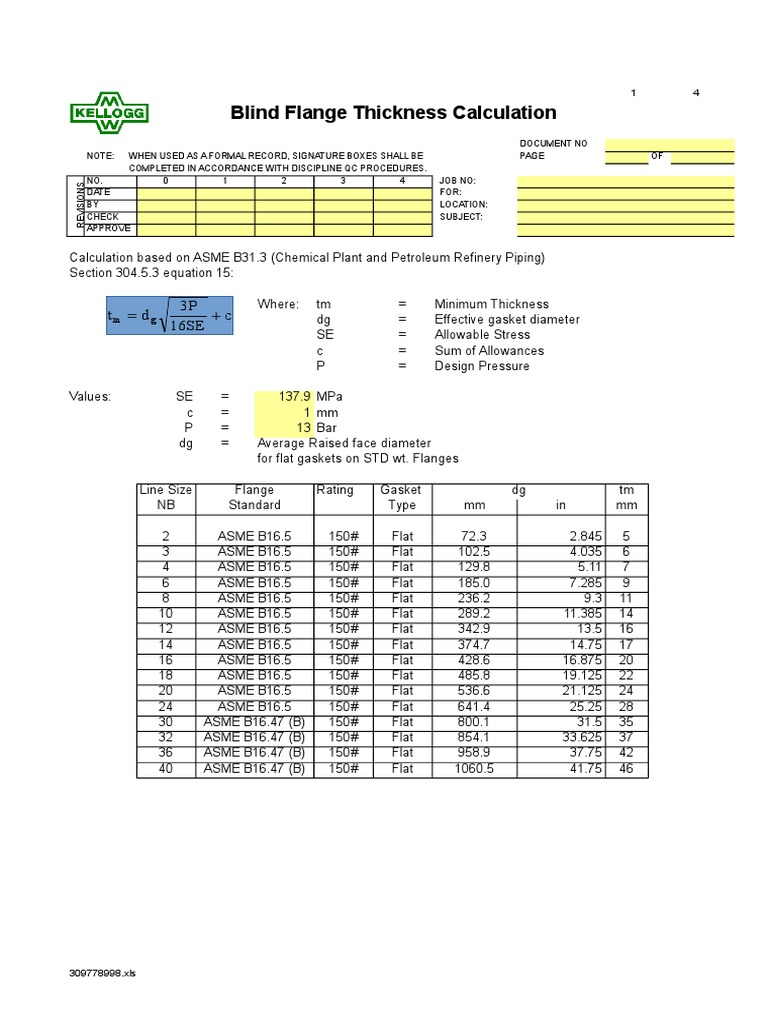 Blind Flange Thickness Calculation Guide | PDF