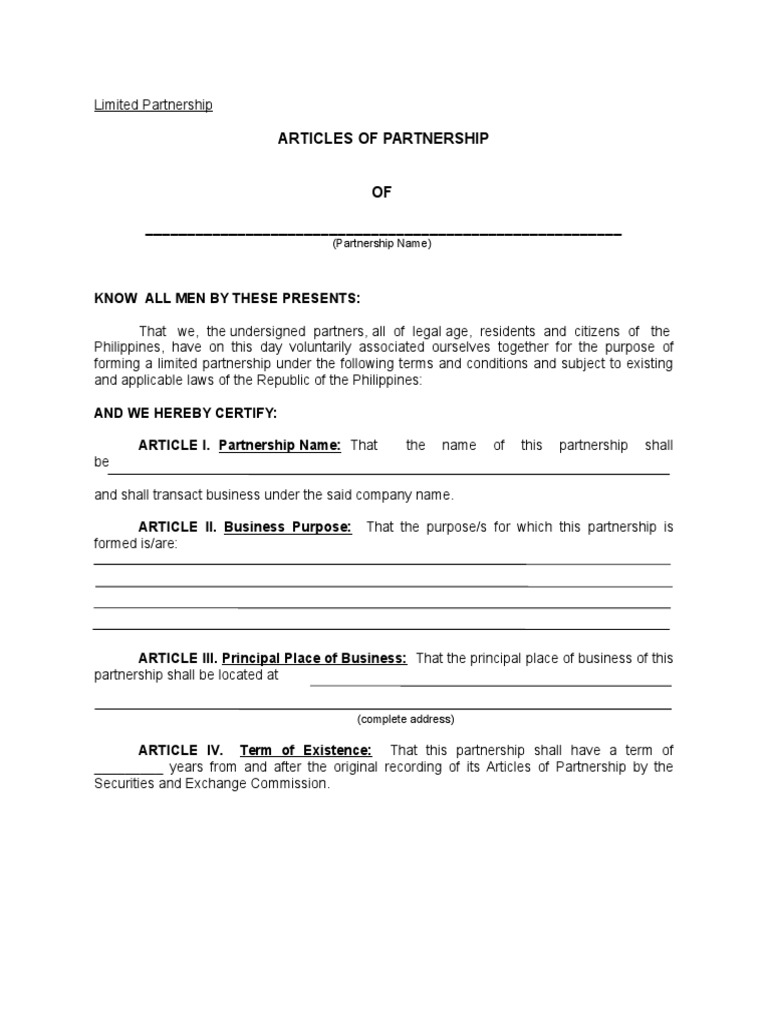 Articles of Partnership Limited June2015 | Partnership | Government ...