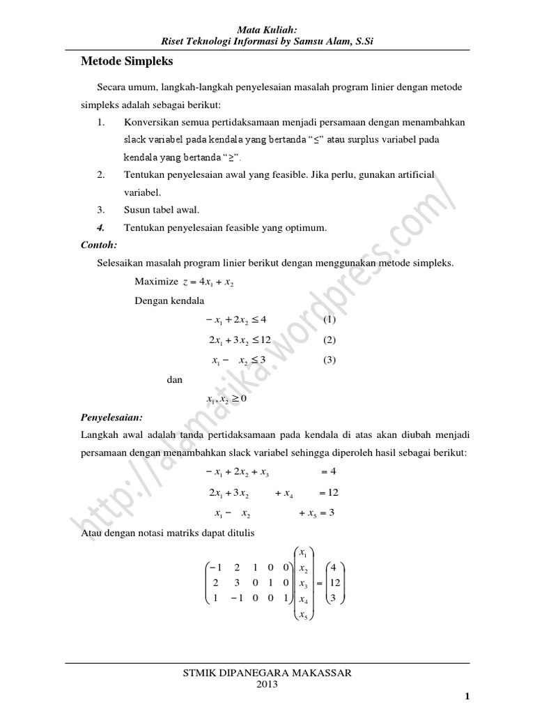 Metode Simpleks Kasus Maksimum Dan Minimum | PDF | Metode & Bahan Ajar