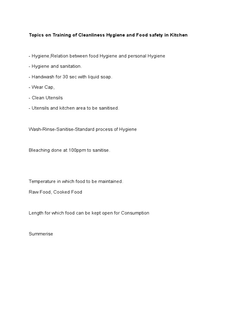 Kitchen Hygiene Training Overview | PDF