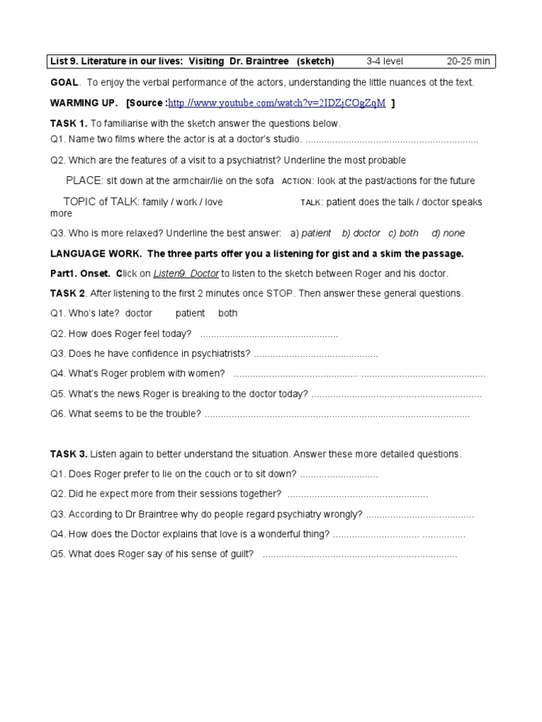 Understanding "Visiting Dr. Braintree" Sketch | PDF | Guilt (Emotion ...