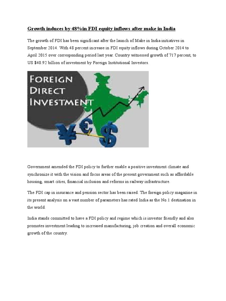 Growth Induces by 48%in FDI Equity Inflows After Make in India | PDF ...