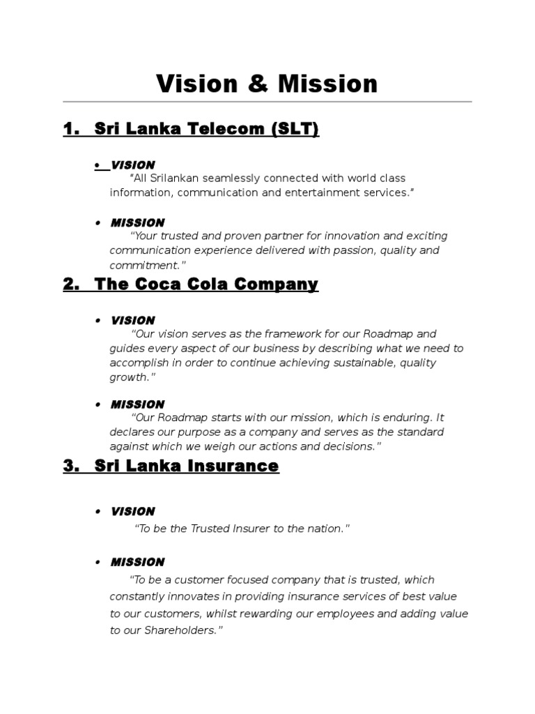 Corporate Vision & Mission Statements | PDF | Business