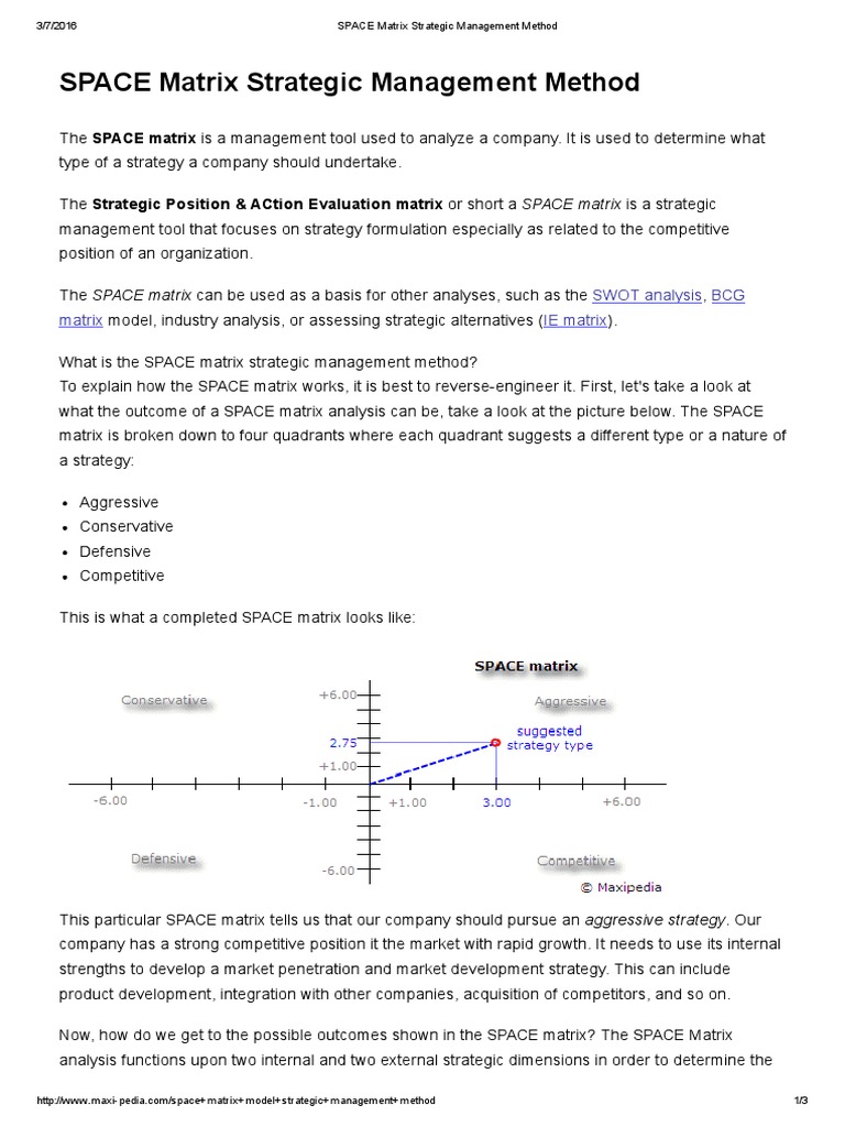 SPACE Matrix Strategic Management Method | PDF | Strategic Management ...