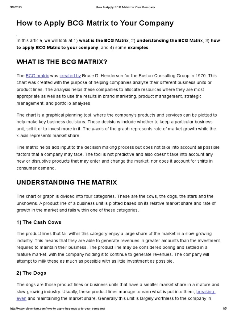 How To Apply BCG Matrix To Your Company PDF | PDF | Business Economics ...
