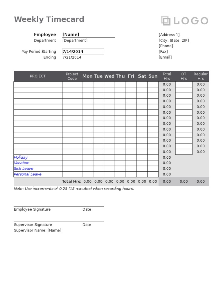 Weekly Timecard by Project | PDF
