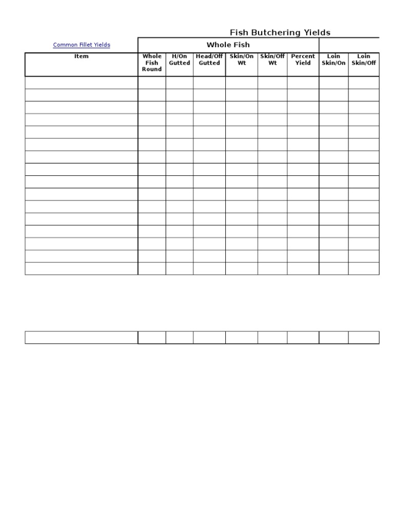 Fish Fillet Yields Form Chart | PDF | Tuna | Fishing Industry