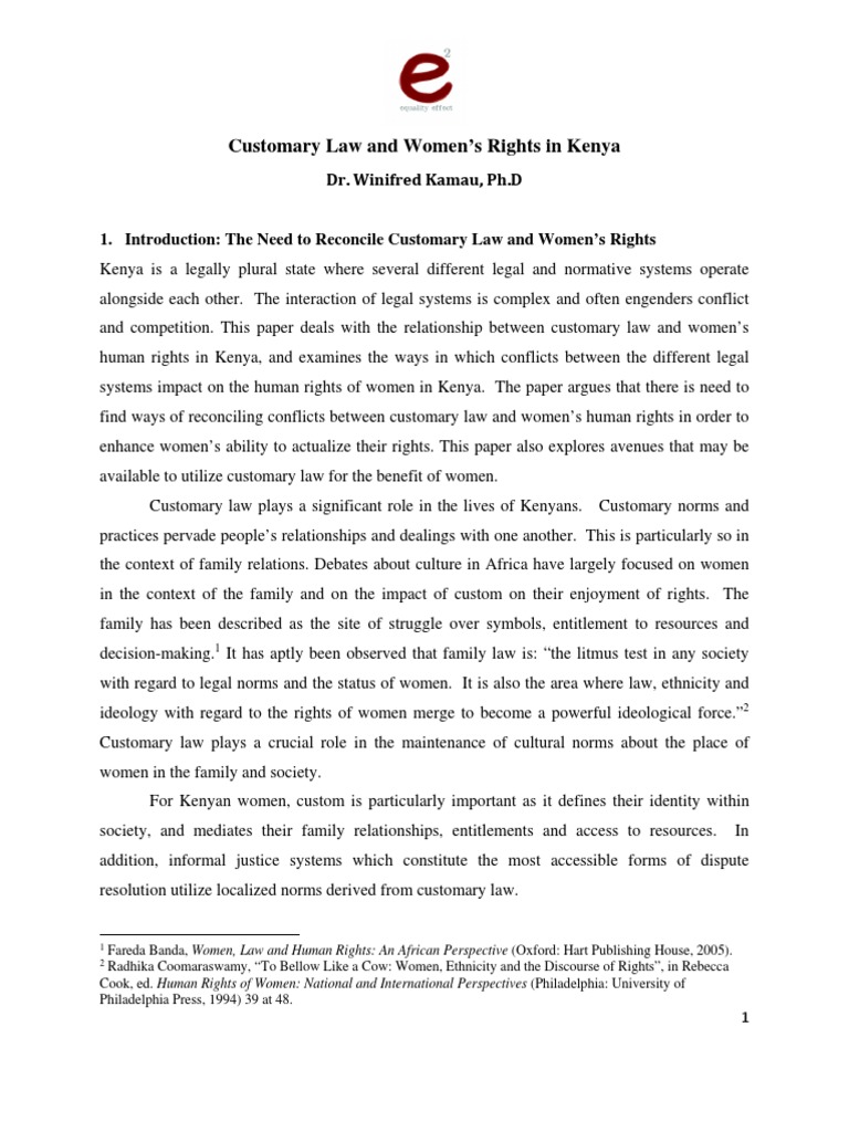 Customary Law and Womens Rights in Kenya | PDF | Jurisprudence | Crime ...