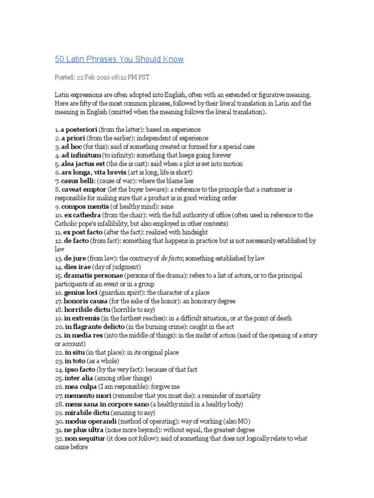 50 Latin Phrases You Should Know | PDF | Science | Philosophical Science