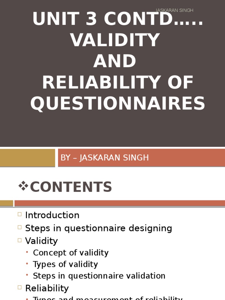 Validity and Reliability of Questionnaires | PDF | Validity (Statistics ...