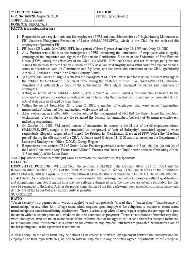 251 PICOP v. Taneca | PDF | Employment | Government