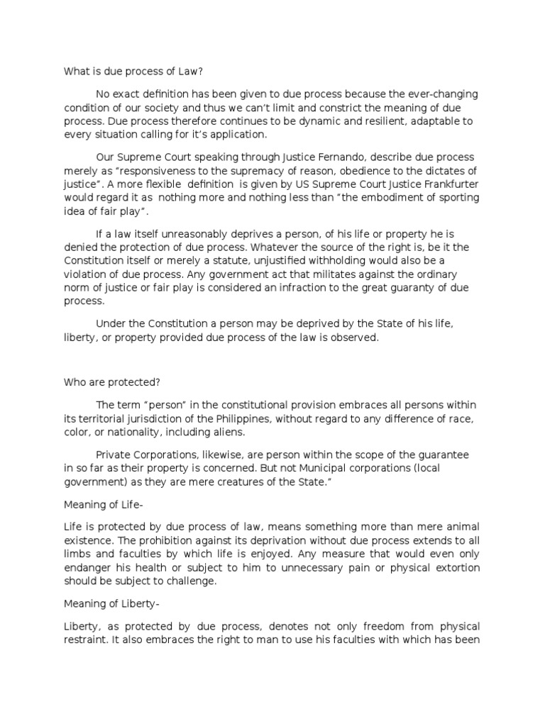 Defining Key Terms Related to Due Process of Law: Life, Liberty ...