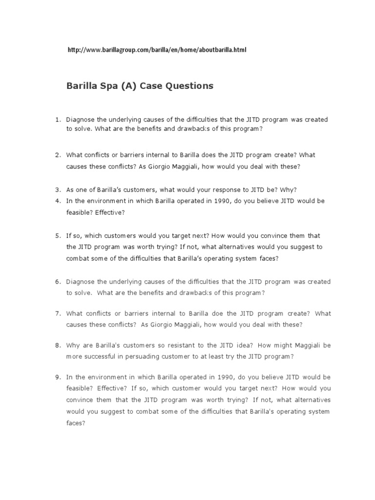 Barila Spa-Case Questions | PDF