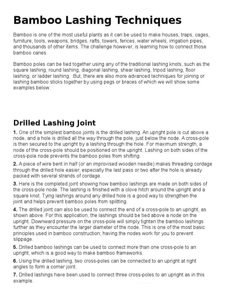 Essential Bamboo Lashing Techniques | PDF | Bamboo | Knot
