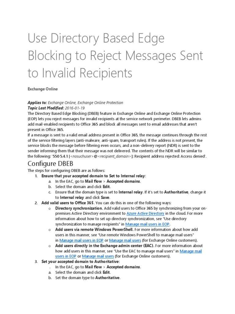 Office 365 DBEB Access Denied NDR | PDF | Telecommunications | Email