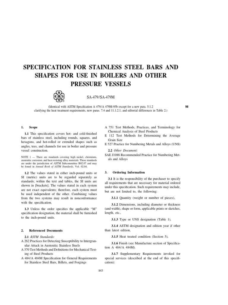 Sa 479 | PDF | Stainless Steel | Heat Treating
