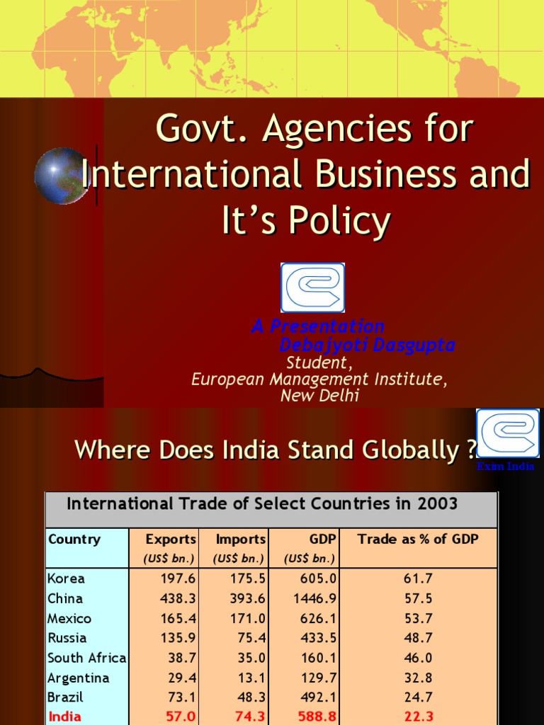 Govt. Agencies For International Business and It's Policy | PDF | Trade ...