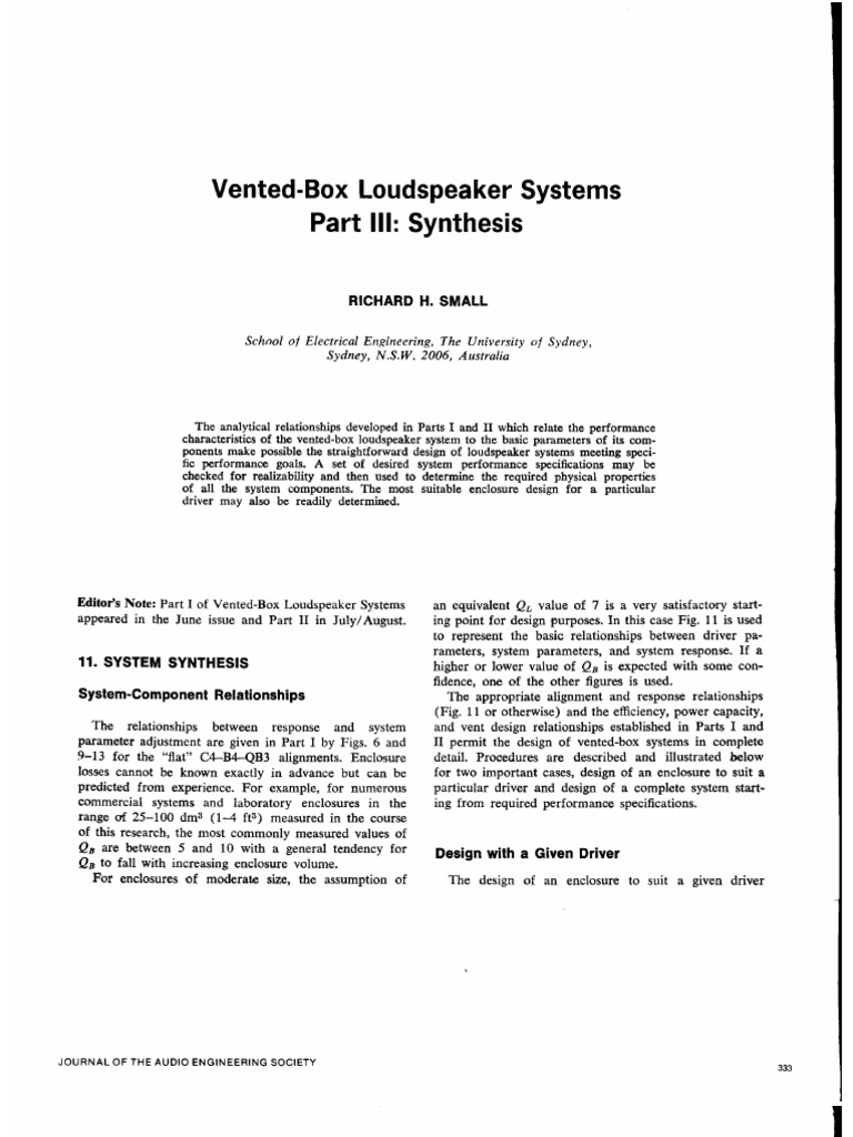 Vented Box Loudspeaker Systems Part III | PDF