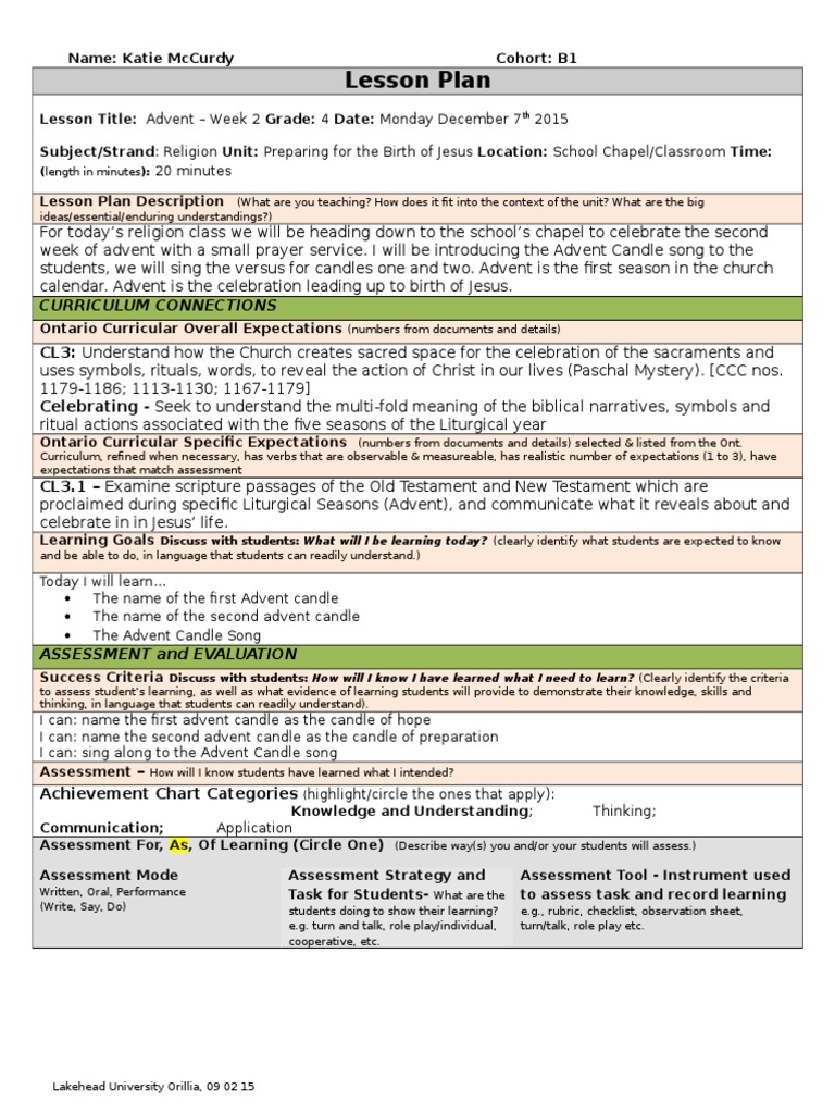 Advent Week 2 Lesson Plan for Grade 4 | PDF | Advent | Wreath