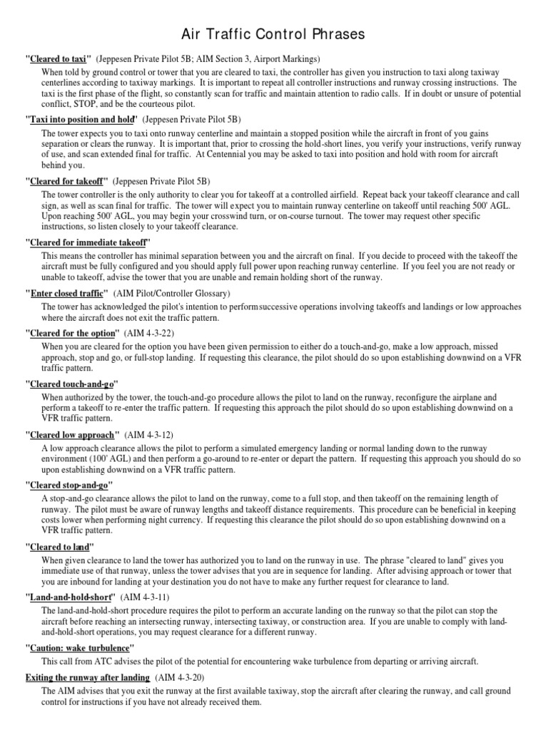 Air Traffic Control Phrases | PDF | Air Traffic Control | Aeronautics