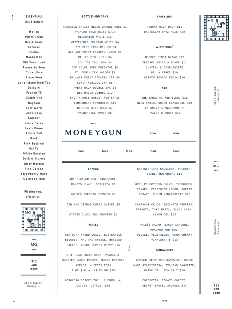 Moneygun Menu | PDF | Cooking, Food & Wine
