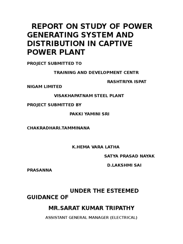 Report On Study of Power Generating System and Distribution in Captive ...
