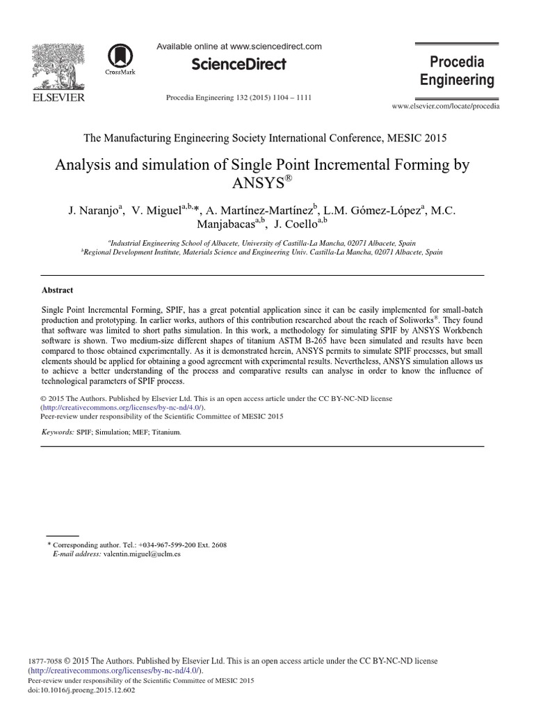 Analysis and Simulation of Single Point Incremental Forming by ANSYS ...