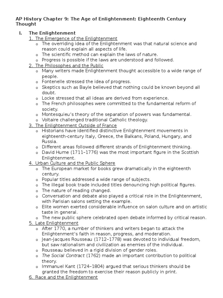 AP History Chapter 9 The Age of Enlightenment Eighteenth Century ...