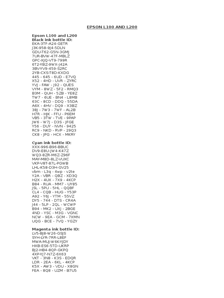 Codigos Tinta Epson l100 and l200 | PDF