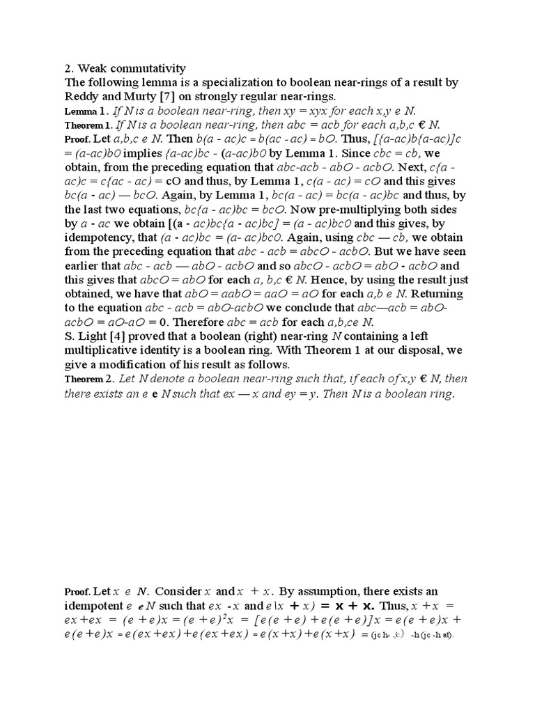 Lemma Theorem 1. Proof. - : + X) X + X. Thus, X + X | PDF | Ring ...