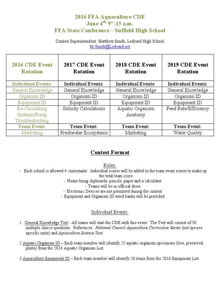 2016 Ffa Aquaculture Cde Contest Outline | PDF | Fresh Water | Water ...