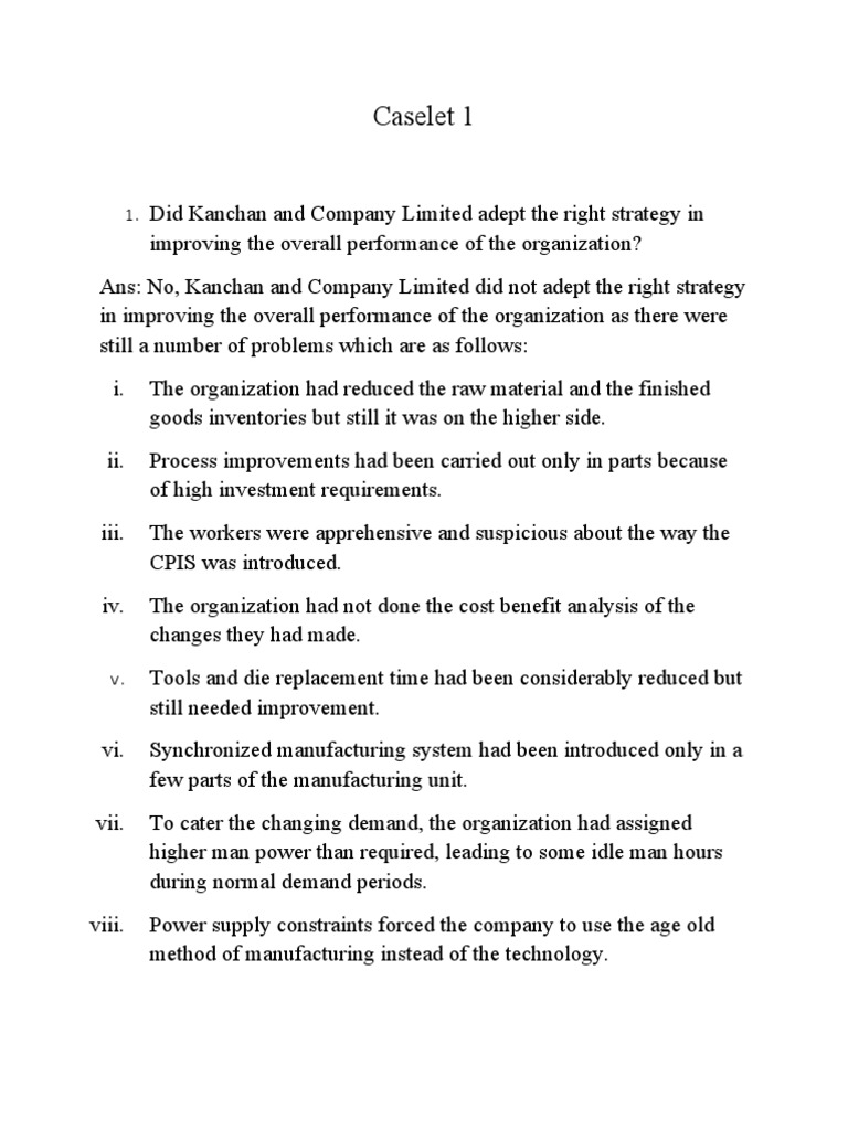 Caselet 1 | PDF | Inventory | Production And Manufacturing