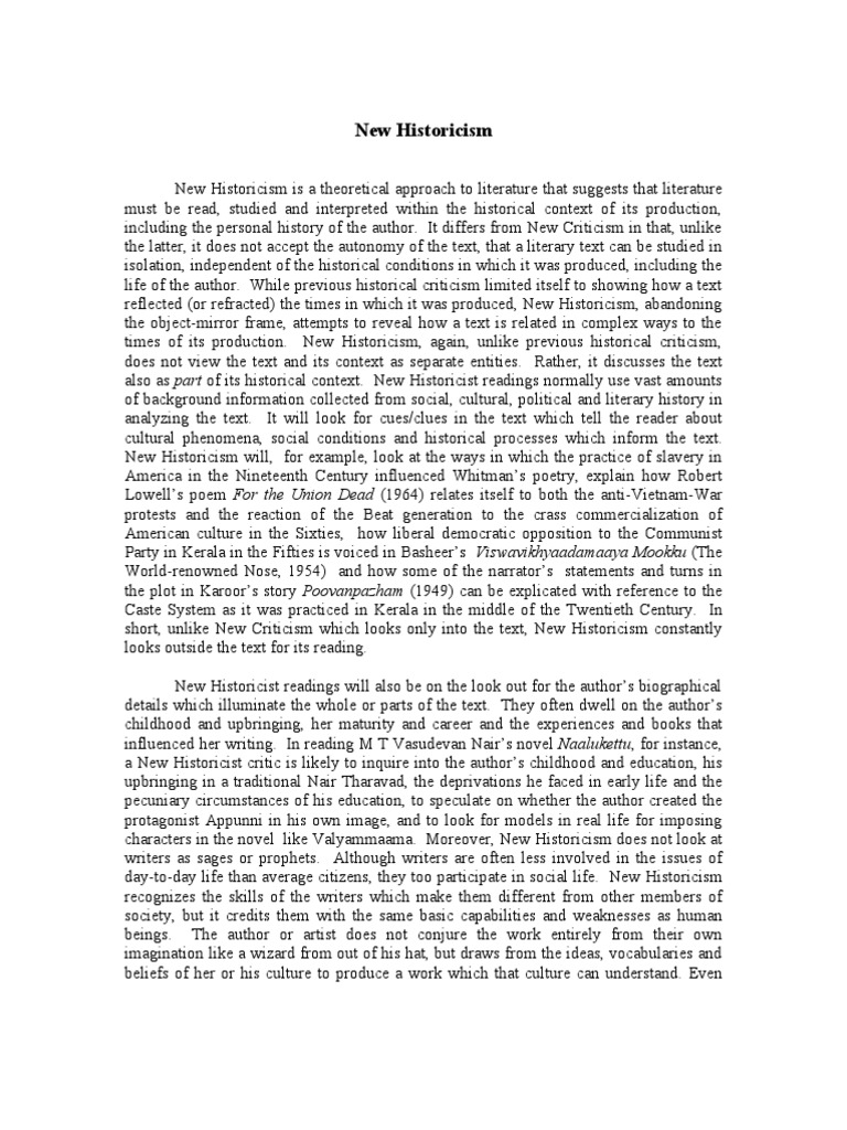 New Historicism - A Brief Write Up | PDF | Philosophical Movements ...