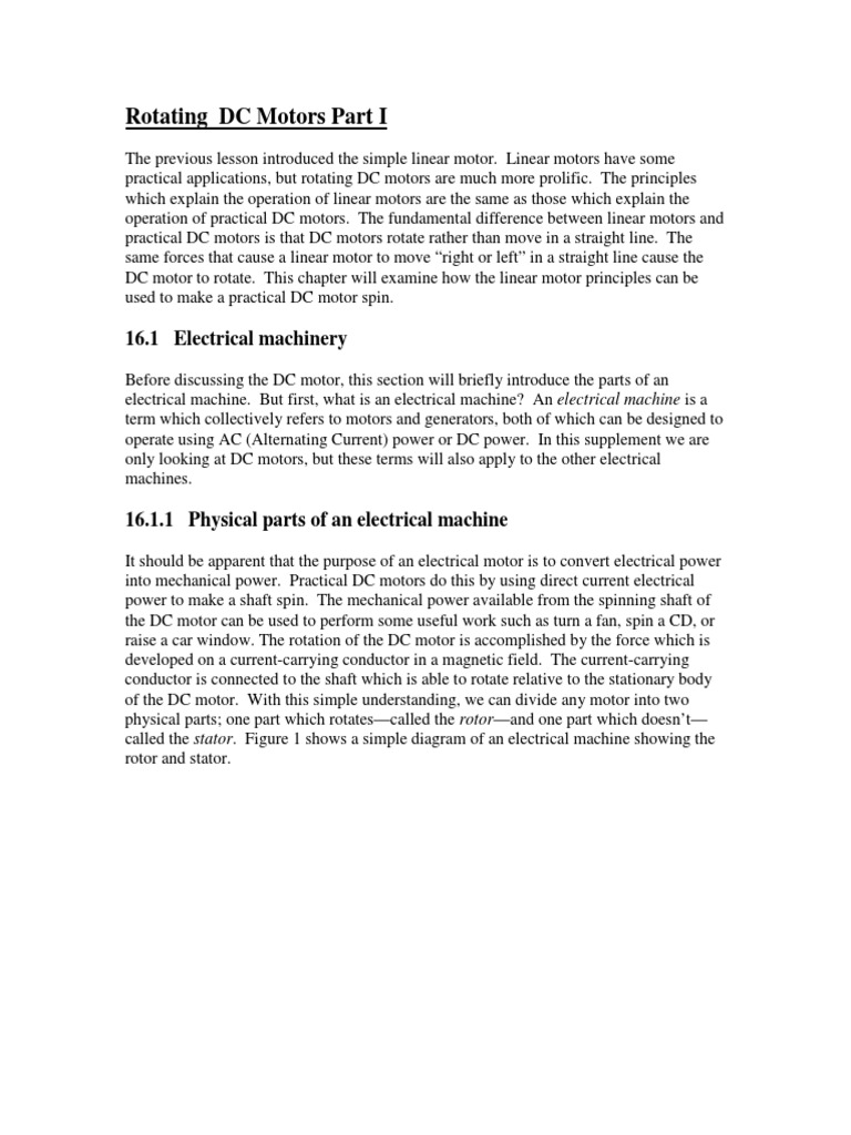 Rotating DC Motors Part I: 16.1 Electrical Machinery | PDF | Electric ...