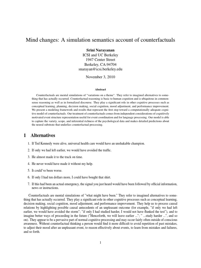 Simulation Semantics of Counterfactuals | PDF | Prefrontal Cortex ...