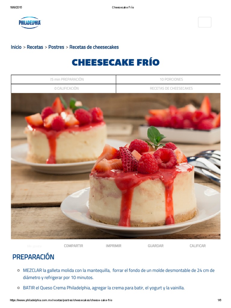Cheesecake Frío | Tarta de queso | Crema | Prueba gratuita de 30 días ...