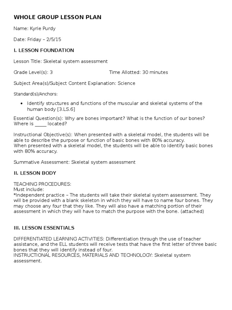 Science Lesson - Bones Assessment | PDF | Science & Mathematics