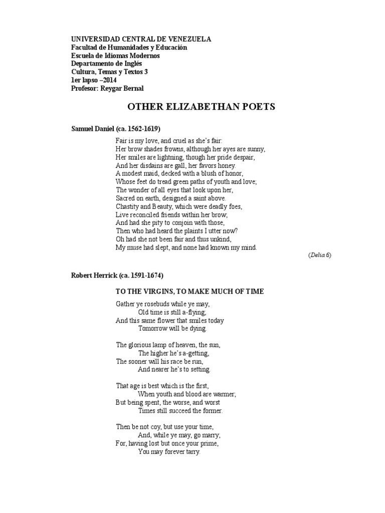 Elizabethan Poets&Poems | PDF