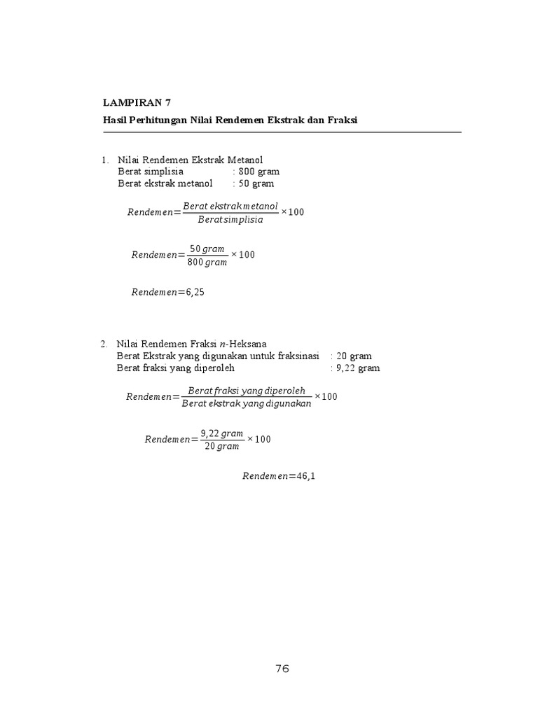Lampiran 7-Hasil Perhitungan Nilai Rendemen Ekstrak Dan Fraksi | PDF