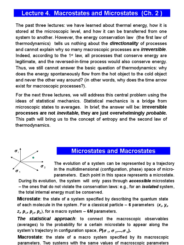 Lecture 4. Macrostates and Microstates (Ch. 2) : Processes Are Not ...